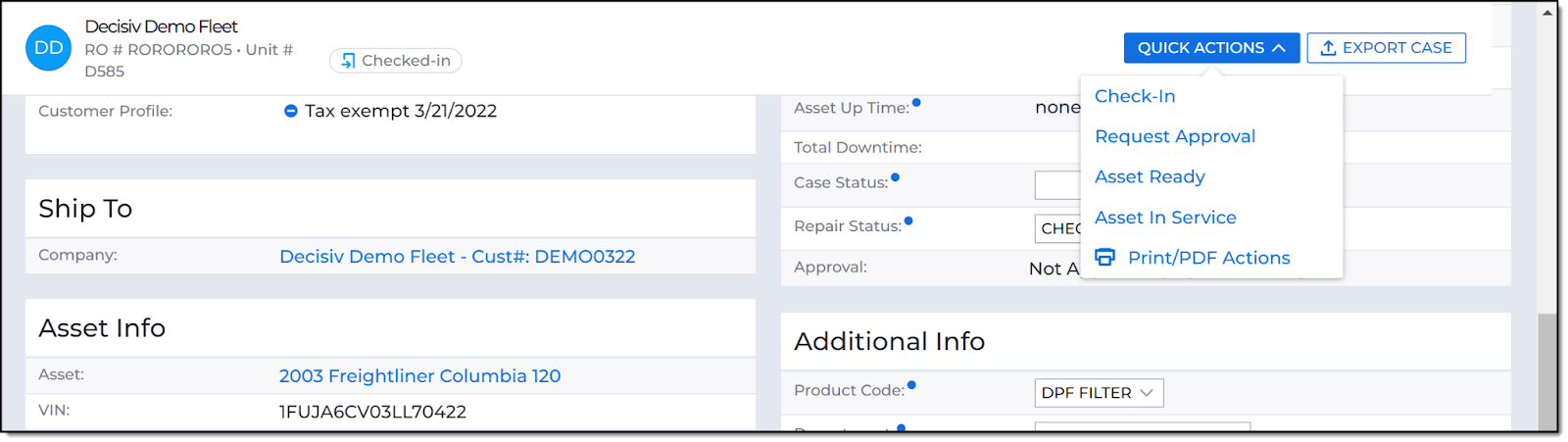 Use Quick Actions to Update Repair Status – ASIST
