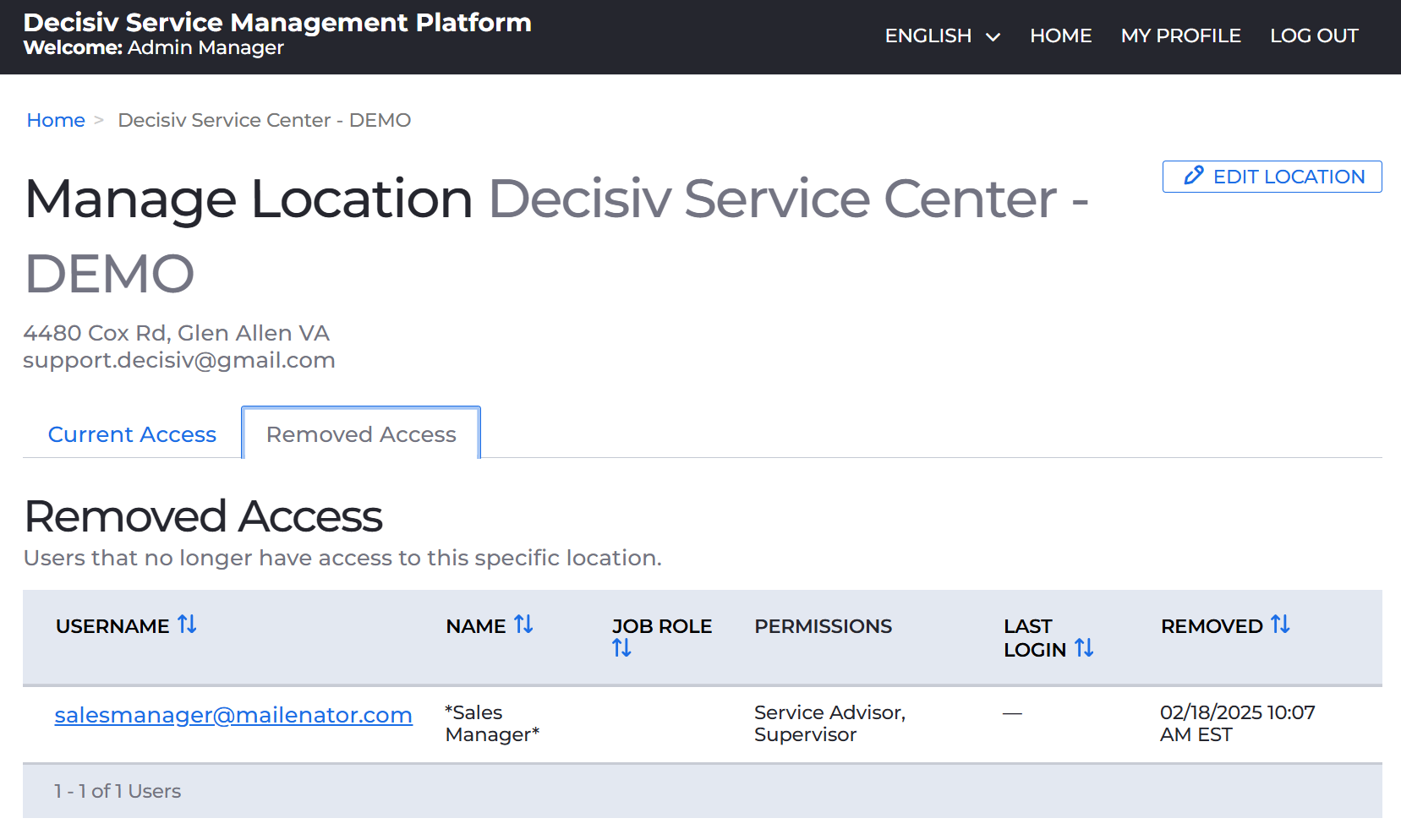 Manage Location Screen Updates – ASIST
